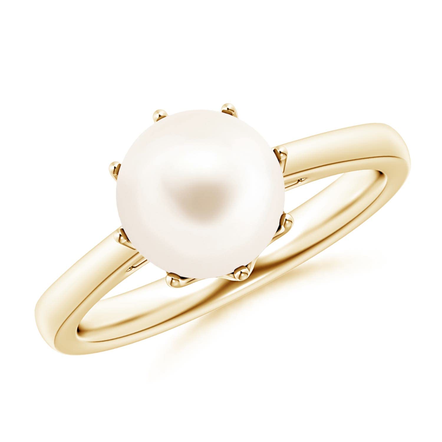 Angara Freshwater Cultured Pearl Solitaire Ring for Women in 14K Yellow Gold Size-5 (Grade-AAA | Size-8mm) | June Birthstone Jewelry Gift for Women| Wedding | Anniversary | Enagagement