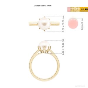 Angara Freshwater Cultured Pearl Solitaire Ring for Women in 14K Yellow Gold Size-5 (Grade-AAA | Size-8mm) | June Birthstone Jewelry Gift for Women| Wedding | Anniversary | Enagagement