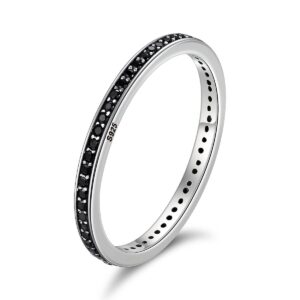 wostu 2mm thin band eternity rings 925 sterling silver black cubic zirconia egagement rings wedding anniversary stackable rings christmas gifts for her