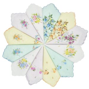 gb women's 100% cotton handkerchiefs assorted with wavy edge and print floral 12 pieces