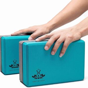 Heathyoga Yoga Blocks 2 Pack with Strap, High Density EVA Foam Yoga Block and Yoga Strap Set to Support and Improve Poses and Flexibility (Turquoise)