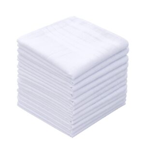 gb men's handkerchiefs 100% cotton solid white with stripe large classic hankies bulk set 12 pack