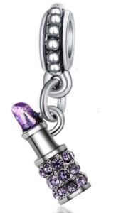 dangle purple crystal lipstick charm bead for bracelets