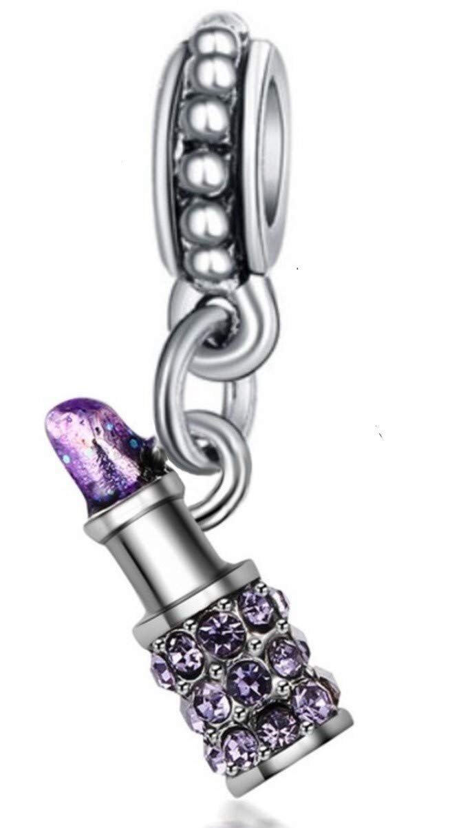 Dangle Purple Crystal Lipstick Charm Bead for Bracelets