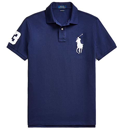 Polo Ralph Lauren Mens Big Pony Custom-Fit Blue Polo Shirt,Navy Blue, Medium