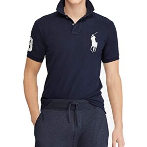 Polo Ralph Lauren Mens Big Pony Custom-Fit Blue Polo Shirt,Navy Blue, Medium