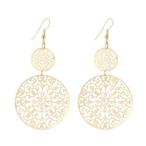 idb delicate filigree dangle double circle drop hook earrings - approx 3 1/4 inches (3.25" / 8.2 cm) length x 1 13/16 inches (1.81" / 4.6cm) - (gold tone)