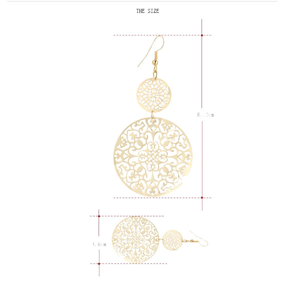 IDB Delicate Filigree Dangle Double Circle Drop Hook Earrings - Approx 3 1/4 inches (3.25" / 8.2 cm) Length x 1 13/16 inches (1.81" / 4.6cm) - (Gold Tone)