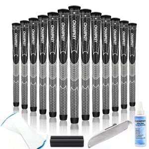 champkey polymer golf grips set of 13 - choose between 13 grips with 15 tapes and 13 grips with all repair kits (black&grey(repair kits included), midsize)