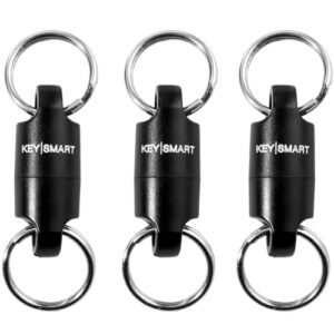 keysmart magconnect magnetic key holder for purse, key chains for car keys - detachable key ring quick release keychain for men - mens key chain rings heavy duty key ring - black edc (3-pack)