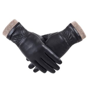 redess winter leather gloves for women, wool fleece lined warm gloves, touchscreen texting thick thermal snow driving gloves