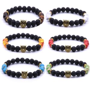 joya gift chakra lava stone owl beads bracelets mens womens friendship bracelets set