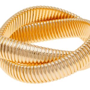 JANIS BY JANIS SAVITT Double Cobra Bracelet - High Polished Yellow Gold With Two Interlocking 1/2 Inch Bands MADE IN USA