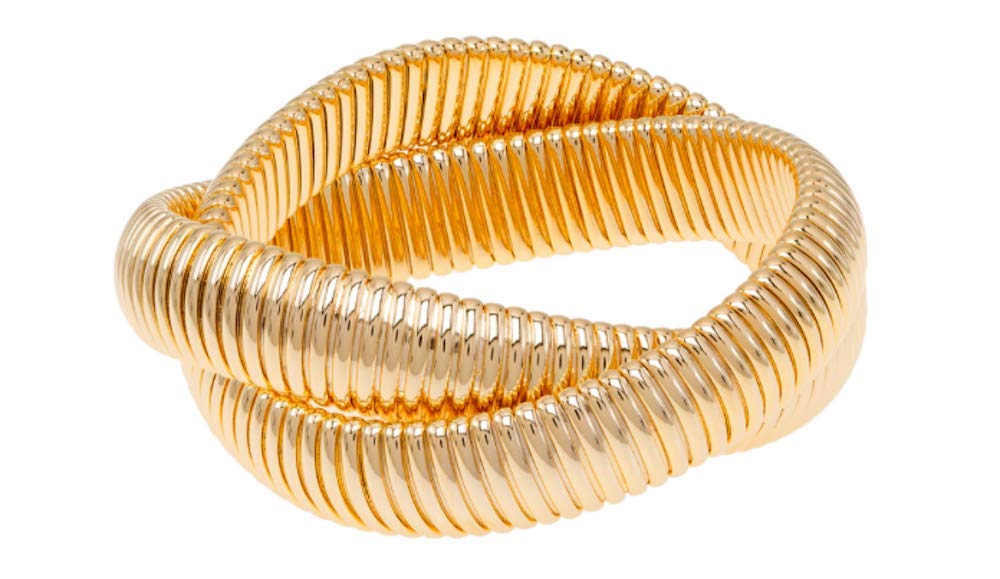 JANIS BY JANIS SAVITT Double Cobra Bracelet - High Polished Yellow Gold With Two Interlocking 1/2 Inch Bands MADE IN USA