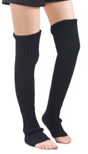 leotruny women's winter over knee high footless socks knit leg warmers (black)