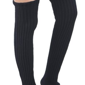 Leotruny Women's Winter Over Knee High Footless Socks Knit Leg Warmers (Black)