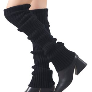 Leotruny Women's Winter Over Knee High Footless Socks Knit Leg Warmers (Black)