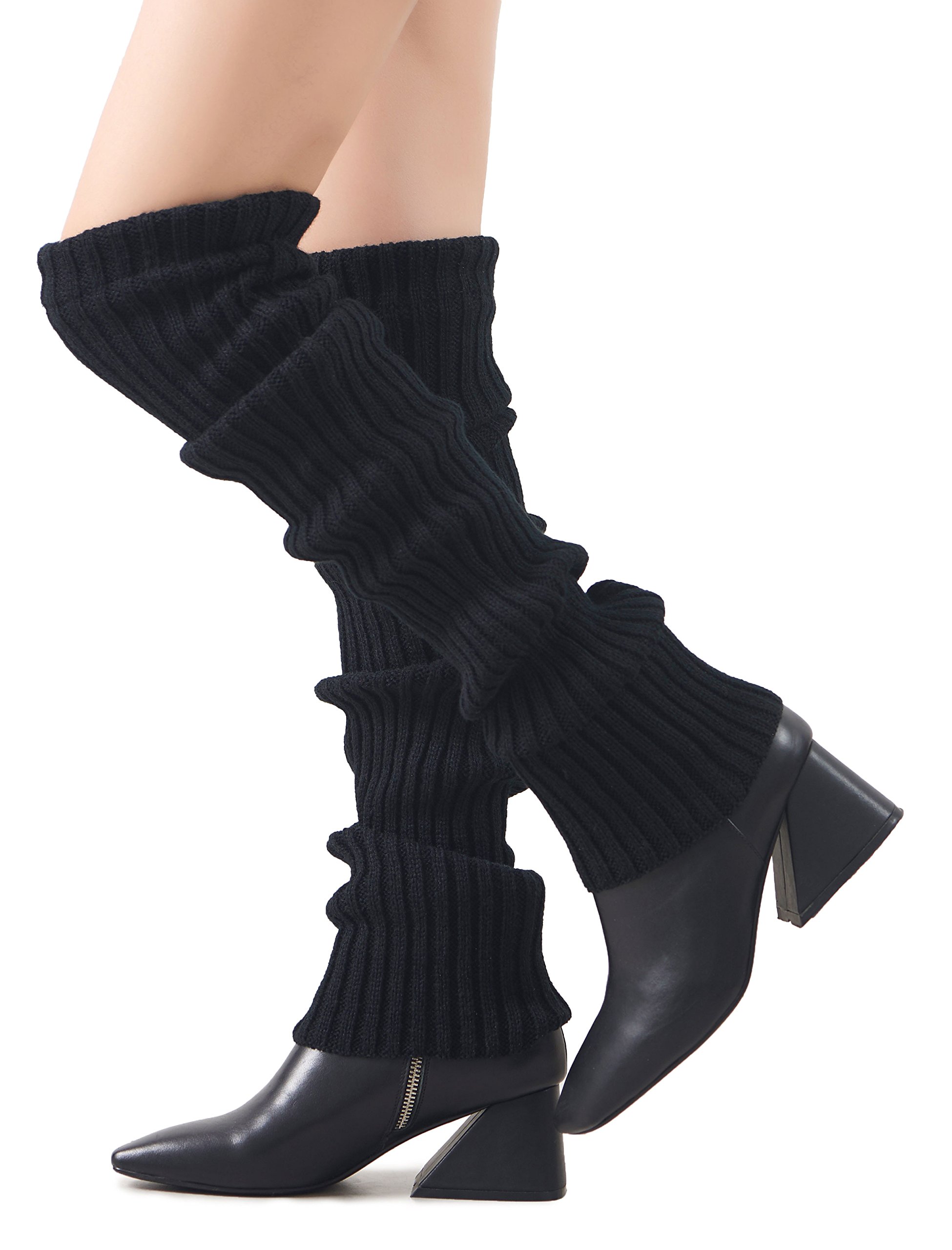 Leotruny Women's Winter Over Knee High Footless Socks Knit Leg Warmers (Black)