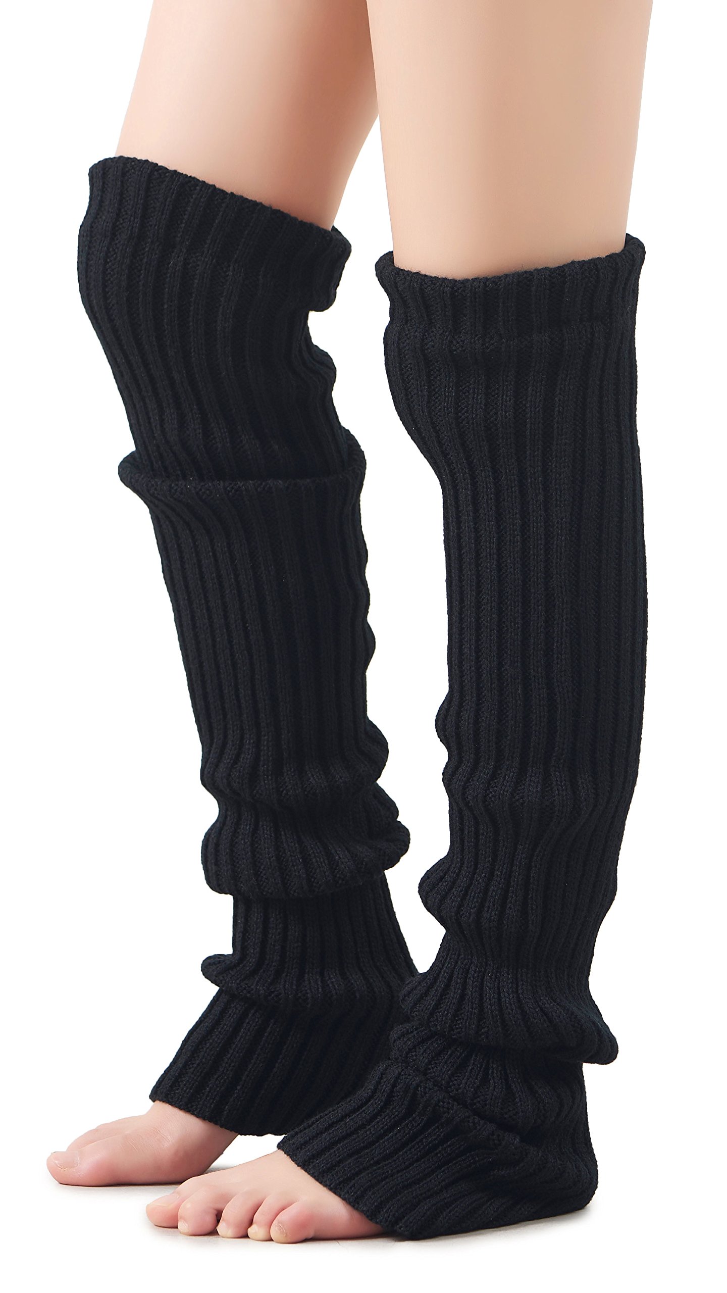 Leotruny Women's Winter Over Knee High Footless Socks Knit Leg Warmers (Black)