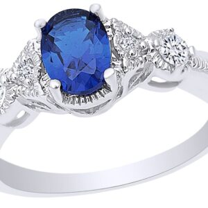 AFFY Oval Cut Simulated Blue Sapphire & Cubic Zirconia Fashion Ring in 14k White Gold Over Sterling Silver Ring Size - 12.5