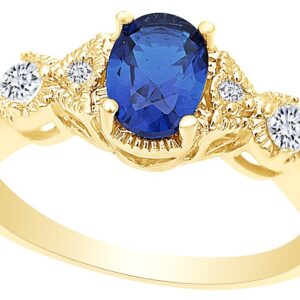 AFFY Oval Cut Simulated Blue Sapphire & Cubic Zirconia Fashion Ring in 14k Yellow Gold Over Sterling Silver Ring Size - 5