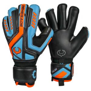 renegade gk talon cyclone 2 goalie gloves with pro-tek fingersaves | 4mm hyper grip & duratek | black, orange, blue soccer goalkeeper gloves (size 5, kids, boys, girls, roll cut, lvl 3)