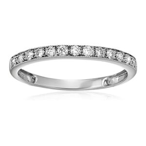 vir jewels 1/5 carat (ctw) diamond wedding anniversary band for women, half eternity round diamond engagement ring 14k white gold prong set with milgrain 0.20 cttw, size 7