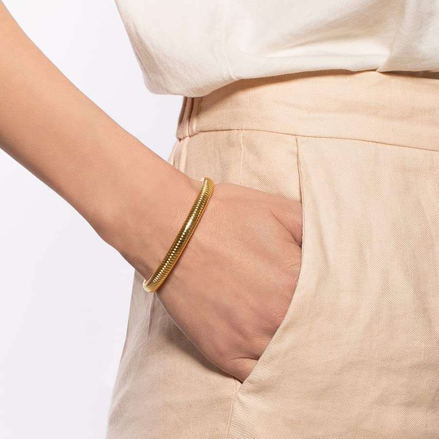 JANIS BY JANIS SAVITT Single Cobra Bracelet - High Polished Yellow Gold 1/2 Inch Wide Flexible Bangle Cuff MADE IN USA