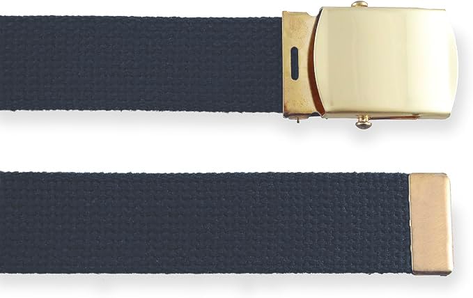 Thomas Bates Cargo Cotton Military Brass Buckle Web Belt (Navy)