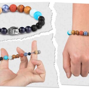 Karseer Buddha Chakra Bracelet 8mm Lava Rock Beads Bracelet with Solar System Planet Meditation Gemstone Beads Aromatherapy Essential Oil Diffuser Miniverse Galaxy Bracelet Friendship Gift Unisex