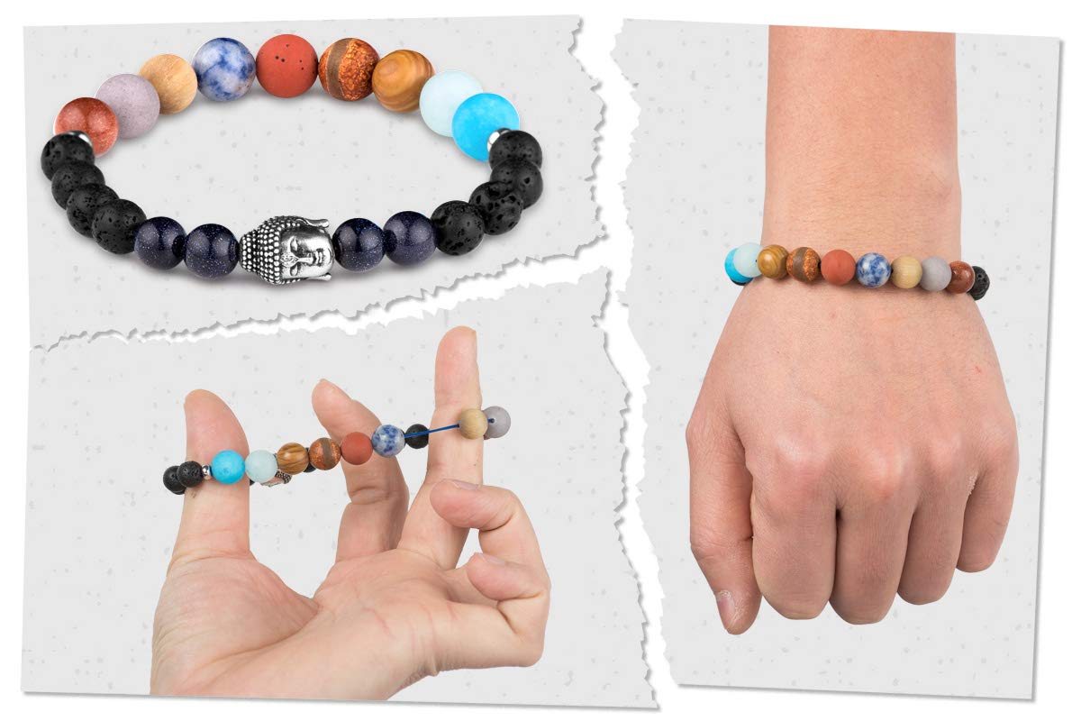 Karseer Buddha Chakra Bracelet 8mm Lava Rock Beads Bracelet with Solar System Planet Meditation Gemstone Beads Aromatherapy Essential Oil Diffuser Miniverse Galaxy Bracelet Friendship Gift Unisex