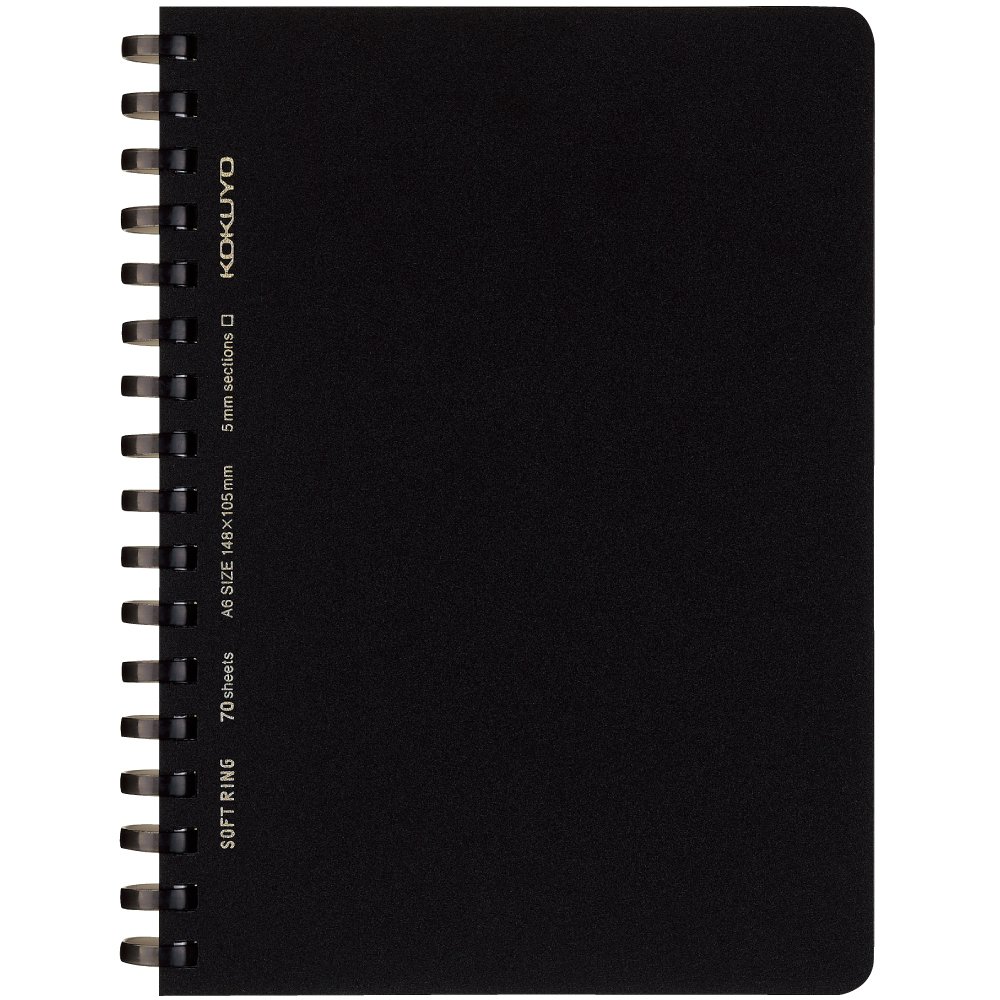 KOKUYO D Shaped Soft Ring Notebook, 5mm Grid Ruled, 70 Sheets, A6, Black, Japan Import (SU-SV457S5-D)