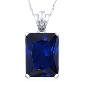 gem stone king 17.53 cttw blue created sapphire and white topaz pendant necklace for women in 925 sterling silver | emerald cut 18x13mm | with 18 inch silver chain