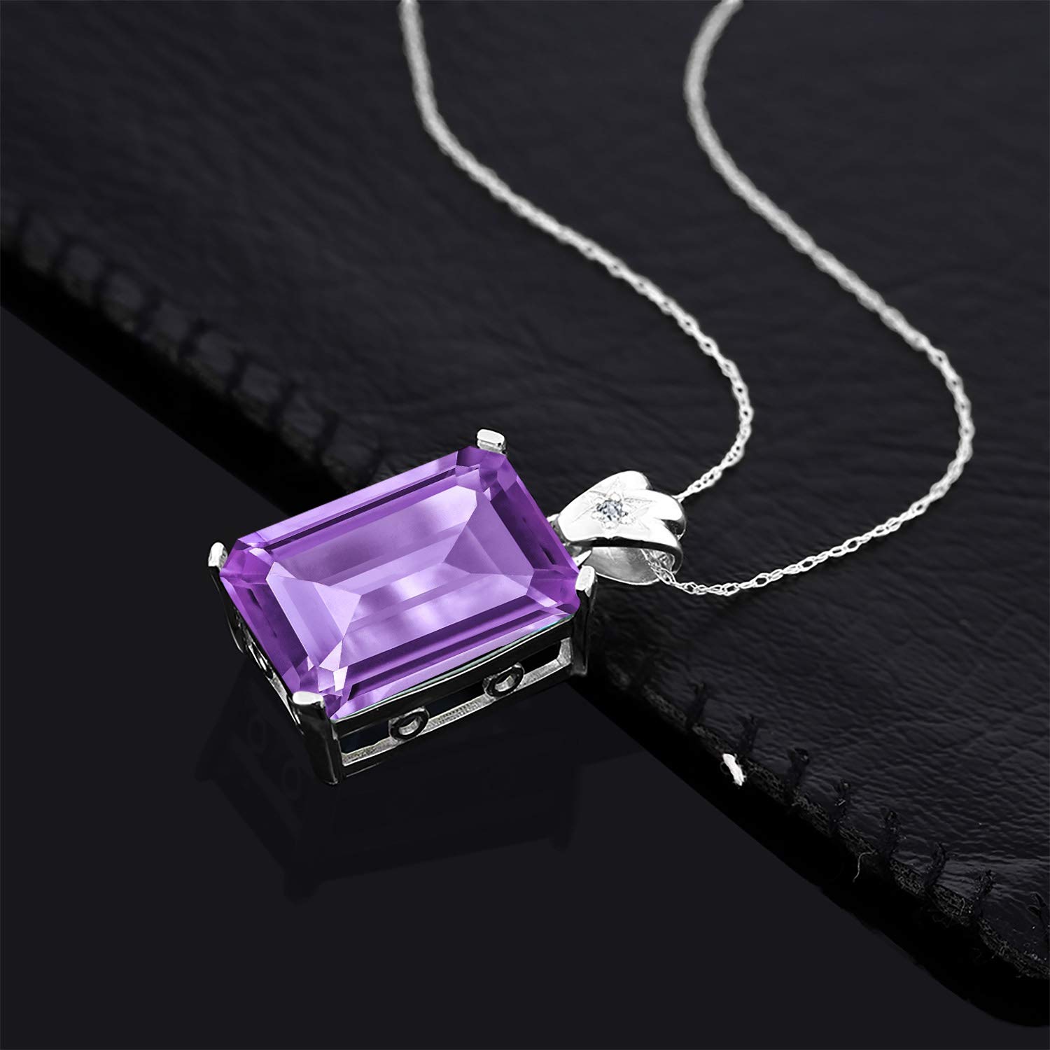 Gem Stone King 925 Sterling Silver Purple Amethyst and White Topaz Pendant Necklace For Women (15.03 Cttw, Emerald Cut 18X13MM, Gemstone Birthstone, with 18 Inch Chain)