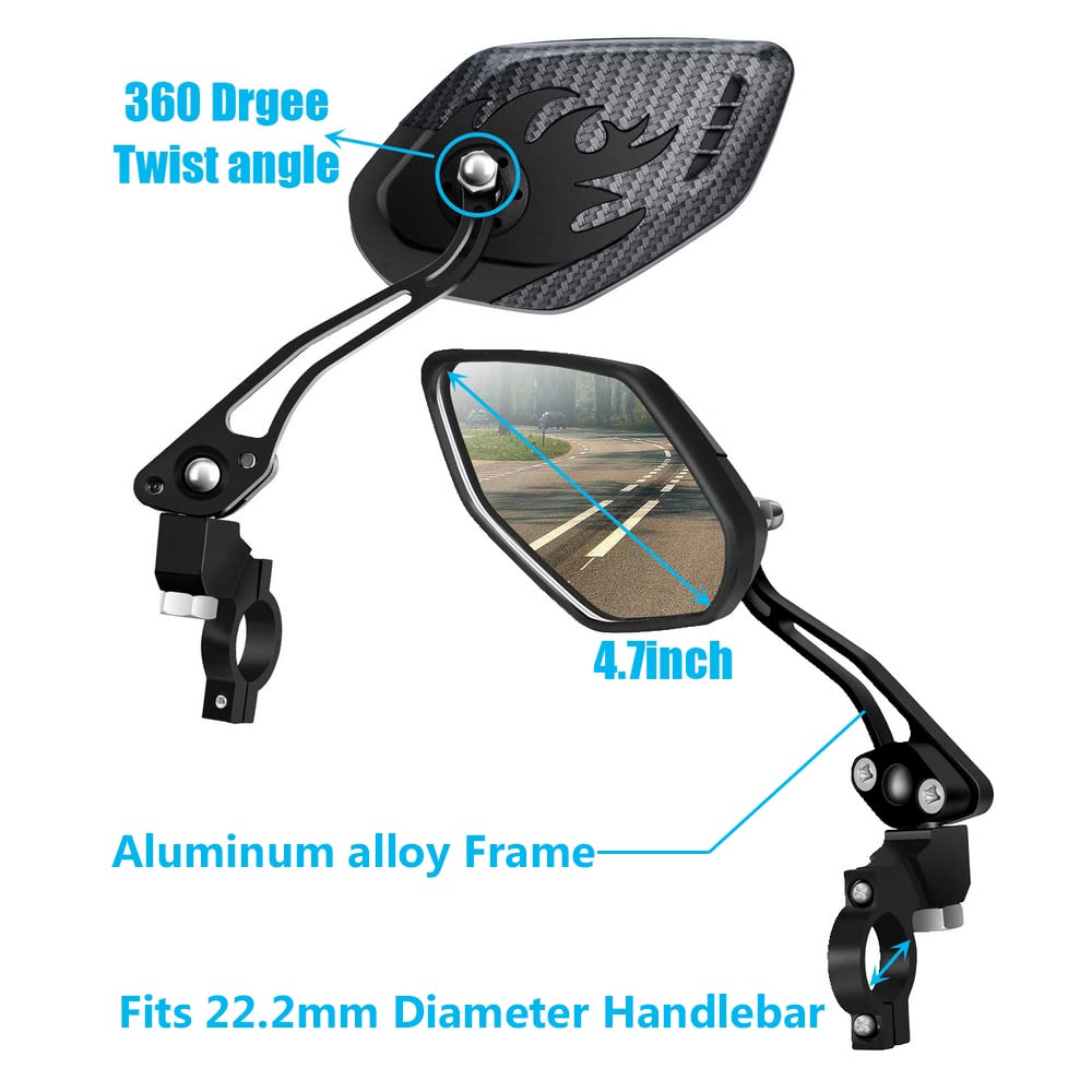 LX LERMX Bike Mirrors [Upgraded Version] Two PCS HD,Blast-Resistant, Glass Lens Bar End Mountain Bicycle Mirror Adjustable Bike Glass Mirror Rotatable Safe Rearview