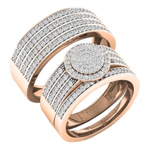 dazzlingrock collection 0.80 carat (ctw) 10k round white diamond men & women's engagement ring trio set 3/4 ct, rose gold