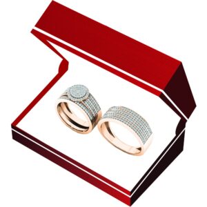 Dazzlingrock Collection 0.80 Carat (ctw) 10K Round White Diamond Men & Women's Engagement Ring Trio Set 3/4 CT, Rose Gold