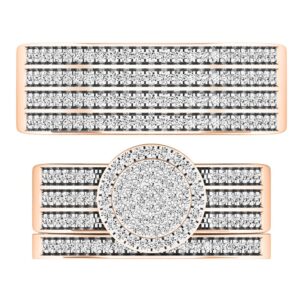 Dazzlingrock Collection 0.80 Carat (ctw) 10K Round White Diamond Men & Women's Engagement Ring Trio Set 3/4 CT, Rose Gold