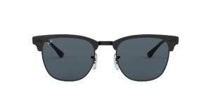 ray-ban rb3716 clubmaster metal square sunglasses, matte black on black/blue, 51 mm