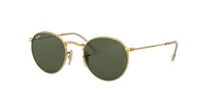 ray-ban rb3447n round flat lens sunglasses, gold/g-15 green, 53 mm