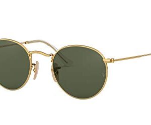 Ray-Ban RB3447N Round Flat Lens Sunglasses, Gold/G-15 Green, 53 mm