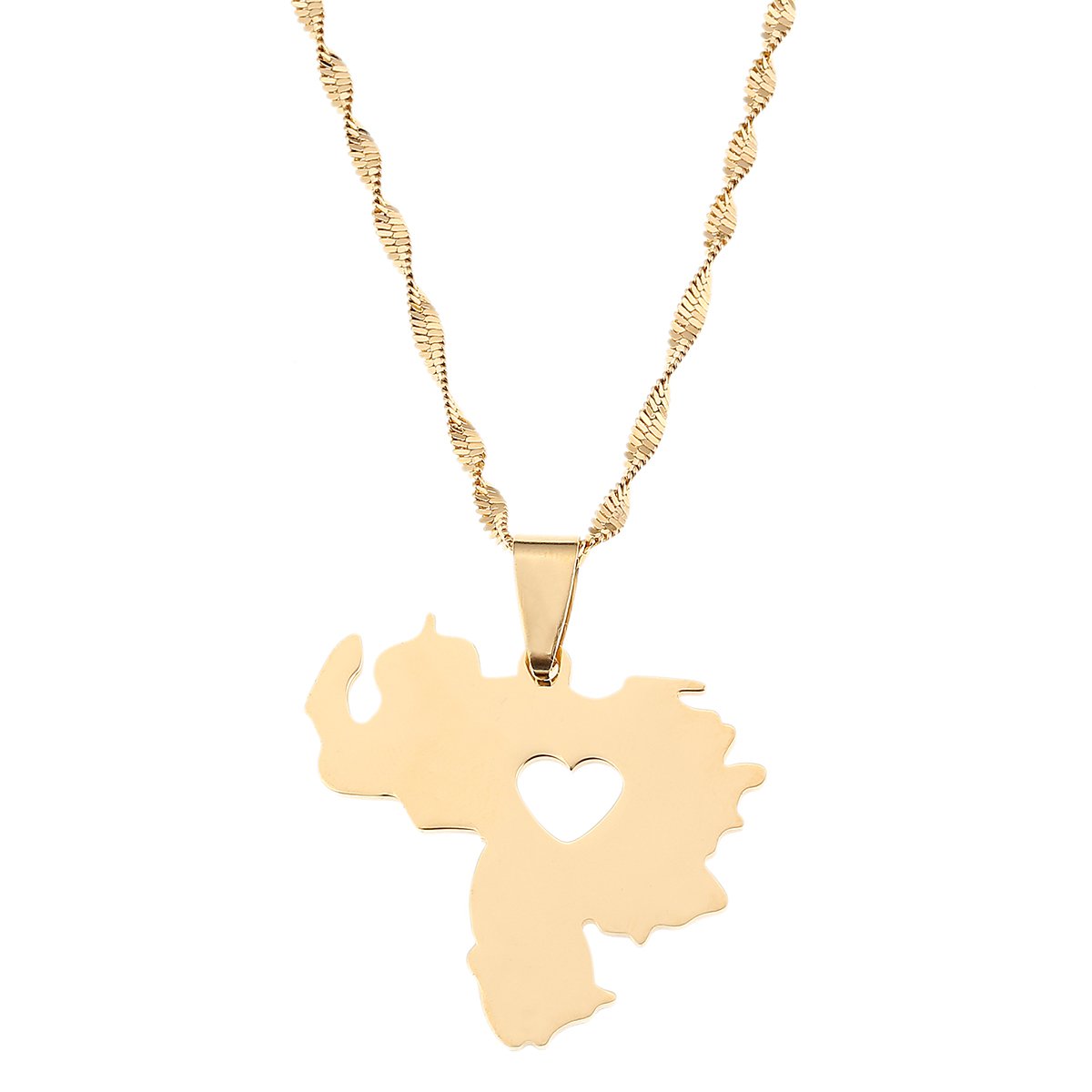 Huangshanshan Stainless Steel Venezuela Map Pendant Necklace Gold Color Jewelry Venezuelan Jewelry