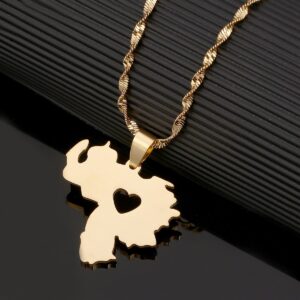 Huangshanshan Stainless Steel Venezuela Map Pendant Necklace Gold Color Jewelry Venezuelan Jewelry