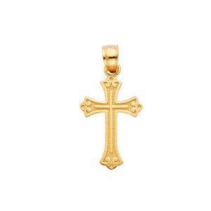 14k yellow gold tiny cross pendant - religious charm - high polish finish spiritual symbol - elegant fine jewelry - perfect gift for birthday, easter, christmas & for all occasions