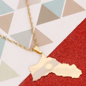 Kurdistan Region Map Pendant Necklaces Kurdish Flag Jewelry for Women