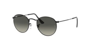 ray-ban rb3447n round flat lens sunglasses, black/light grey gradient dark grey, 53 mm