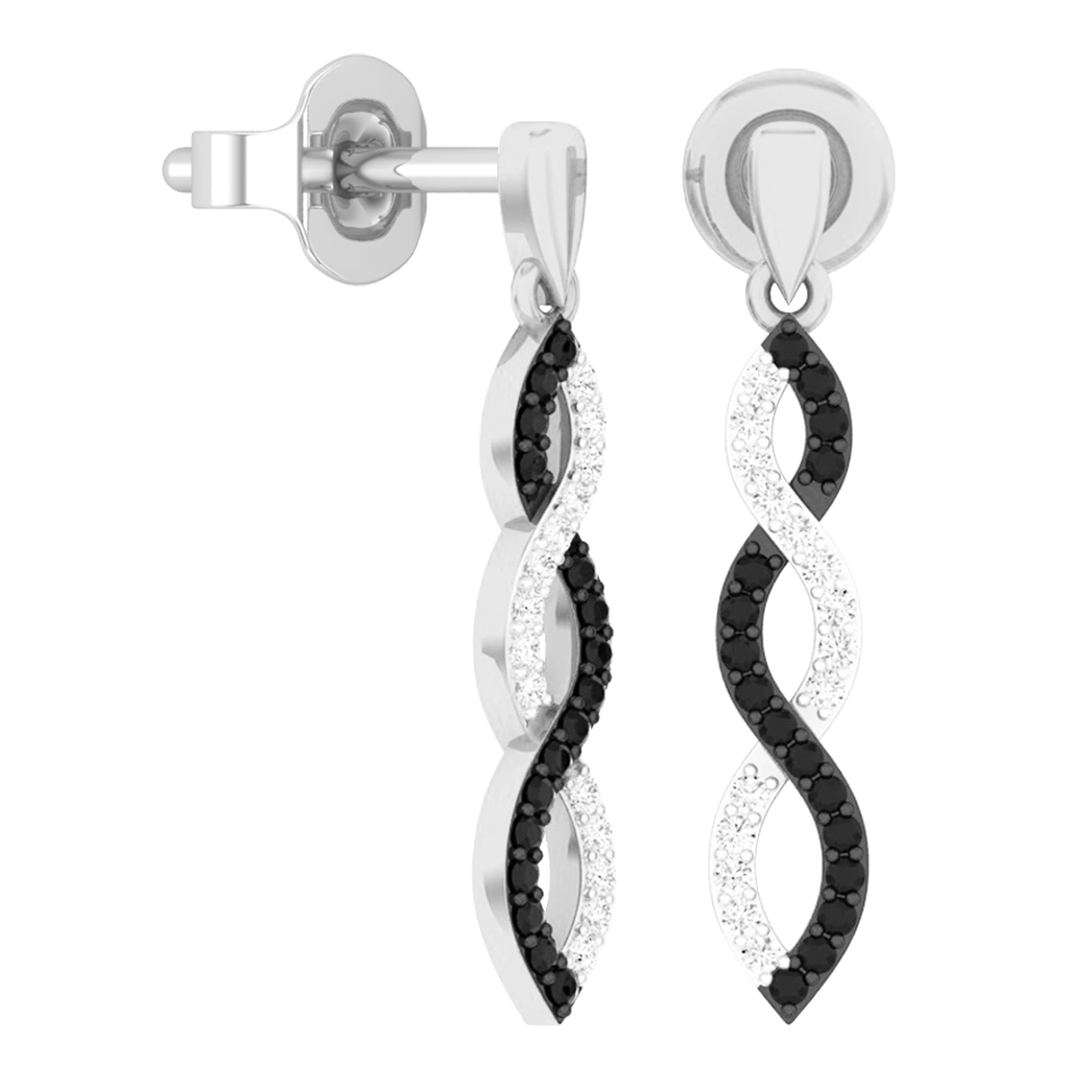 Dazzlingrock Collection 0.20 Carat (ctw) Round Black & White Diamond Swirl Dangle Earrings for Women in 10K White Gold in Push Back