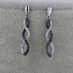 Dazzlingrock Collection 0.20 Carat (ctw) Round Black & White Diamond Swirl Dangle Earrings for Women in 10K White Gold in Push Back