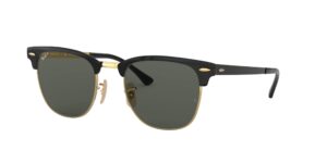 ray-ban rb3716 clubmaster metal square sunglasses, black on gold/polarized g-15 green, 51 mm