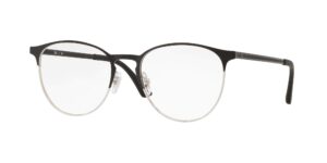 ray-ban rx6375 round prescription eyeglass frames, black on silver/demo lens, 53 mm